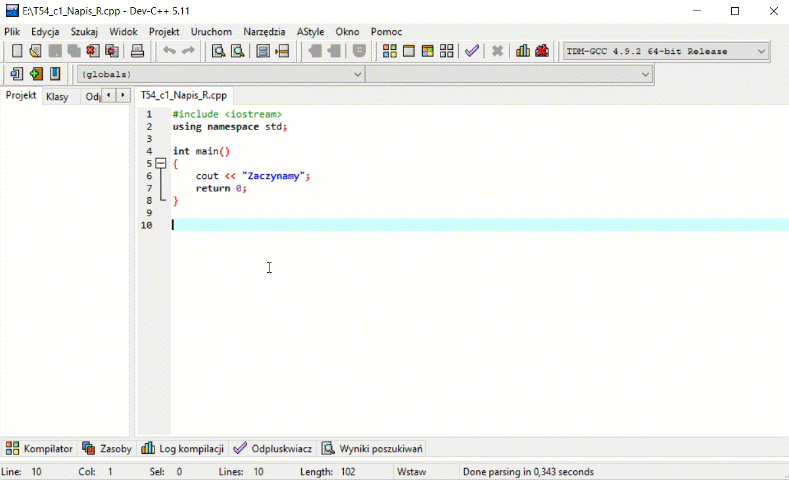 Temat 54. Środowisko programistyczne języka C++, stosowanie zmiennych i ...